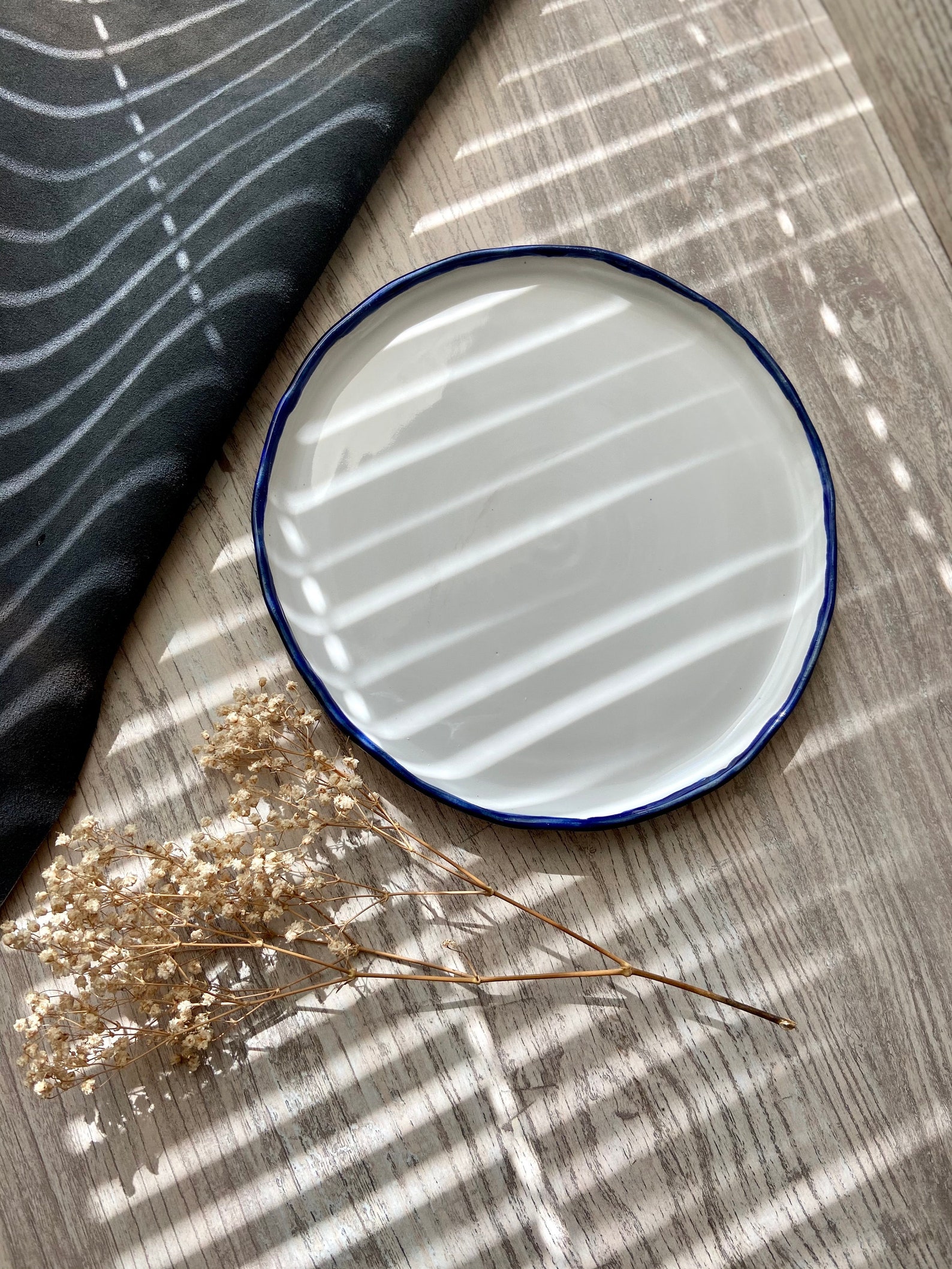 White and Blue Rim Dinnerware Set of 3 Pieces Dinner | Etsy