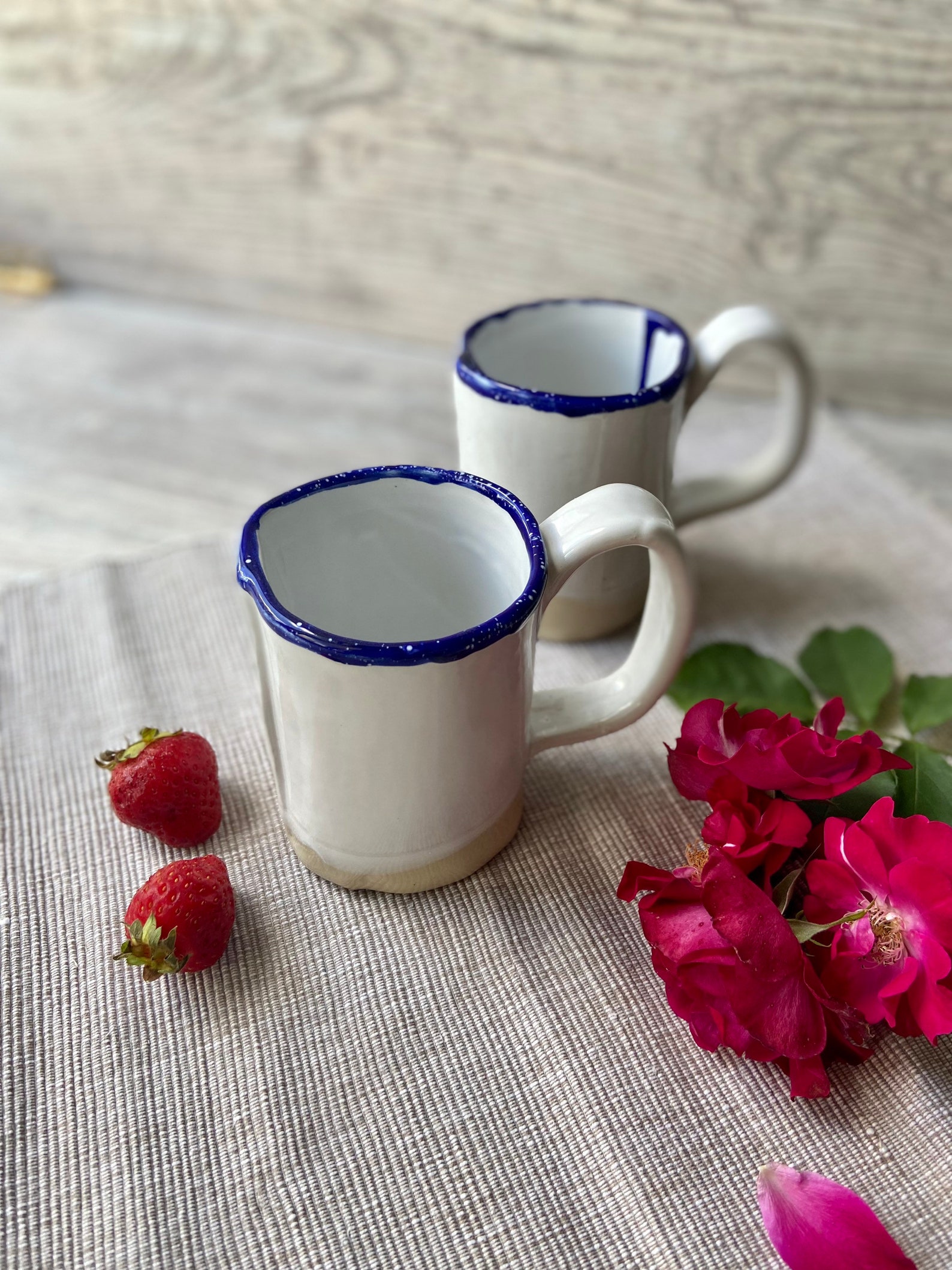 Blue Rim Coffee/tea Mug, Ceramic Cup, White and Blue Tableware Tea Set ...