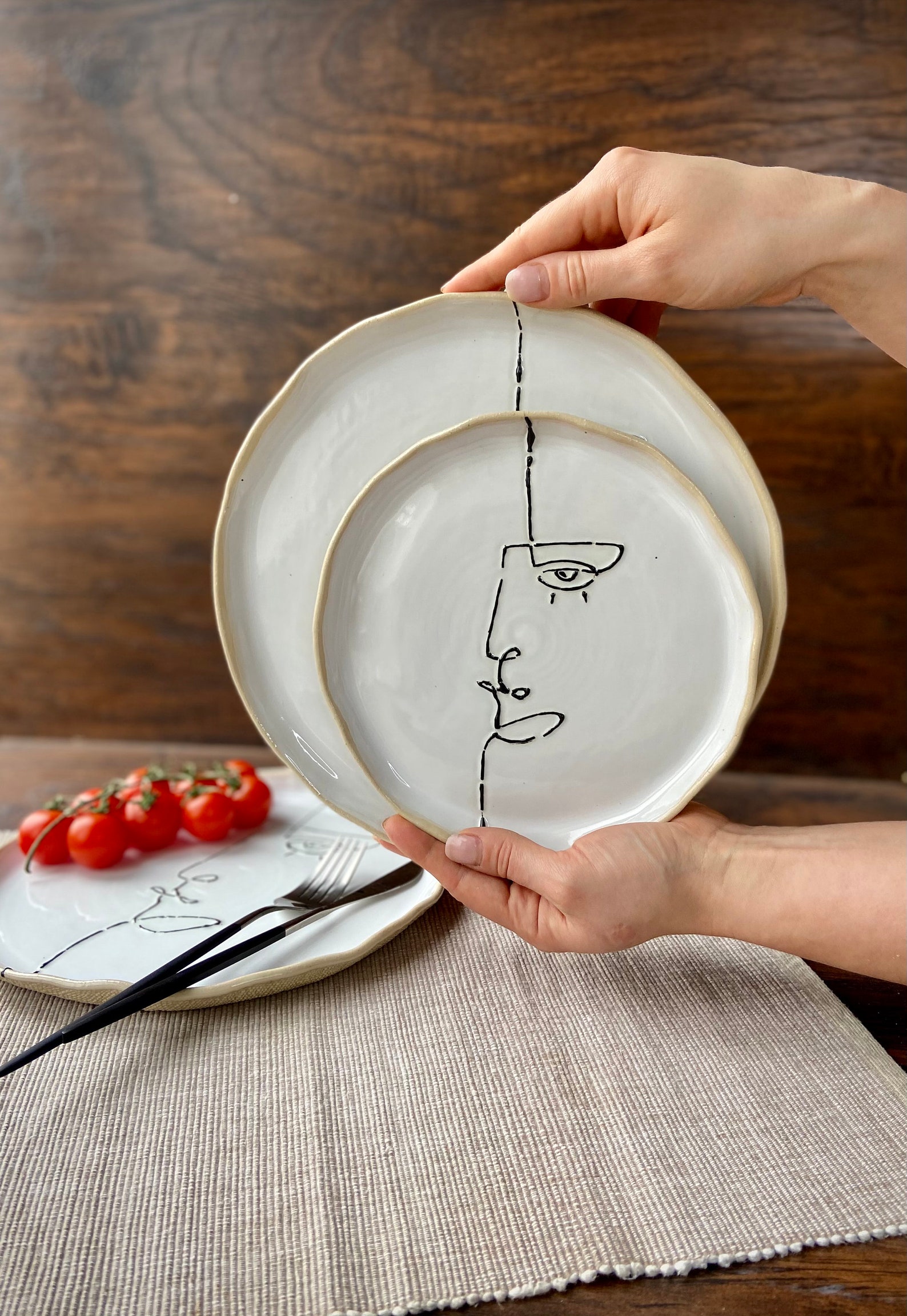 Picasso Inspired Dinnerware Set of 3 Pieces Unique Stoneware - Etsy