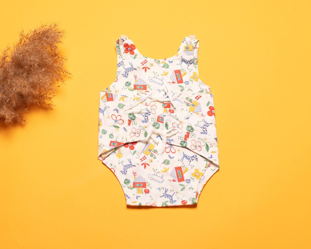 Vintage Baby Clothes 70s Newborn Cotton Bodysuit Transformer Patterned ...
