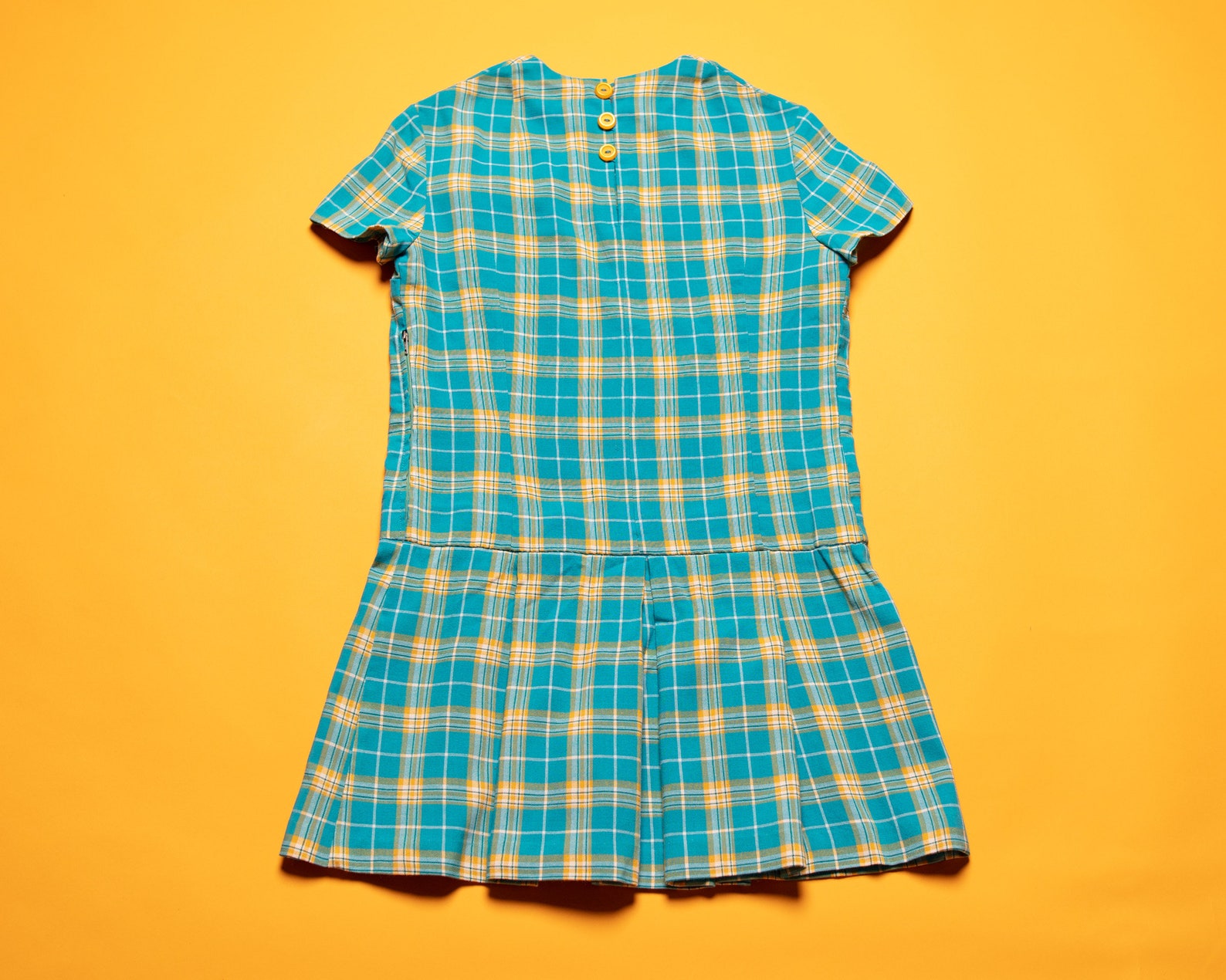 Vintage Girl Dress 60's Blue Plaid Low Waist Pleated Skirt Mod Dress ...