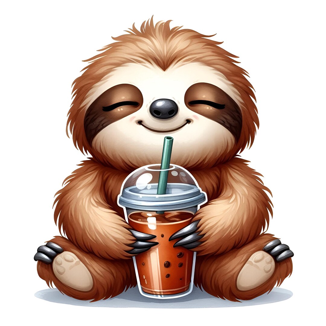 Cute Sloth With Coffe Clipart Good Morning | 300 DPI PNG Digital ...