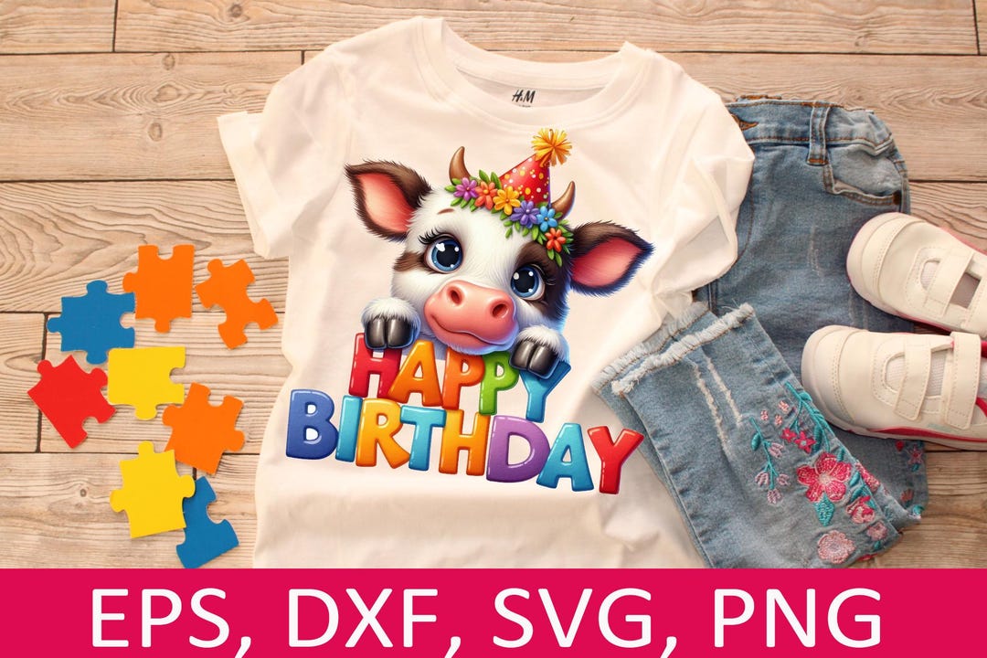Happy Birthday Cute Cow Png, Sublimation Design, Colorful Png, Happy ...