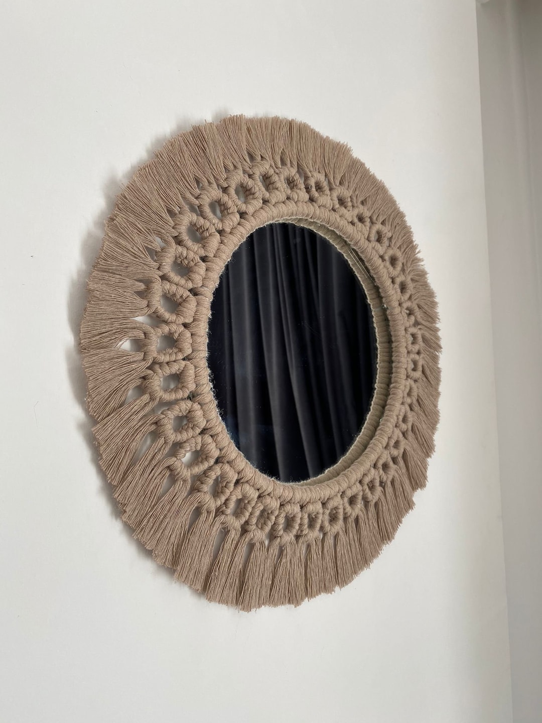 Large Round Macrame Mirror Wall Decor, Macrame Boho Mirror, Woven ...