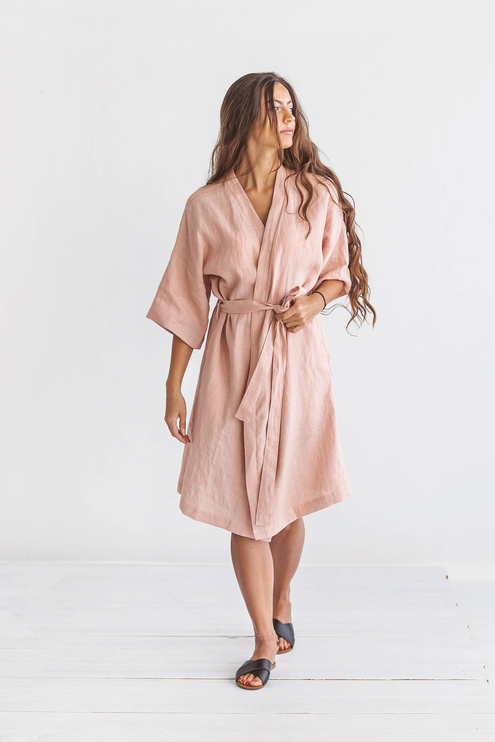 TERESA Linen Kimono Robe Linen Wrap Dress Kimono Dress With - Etsy