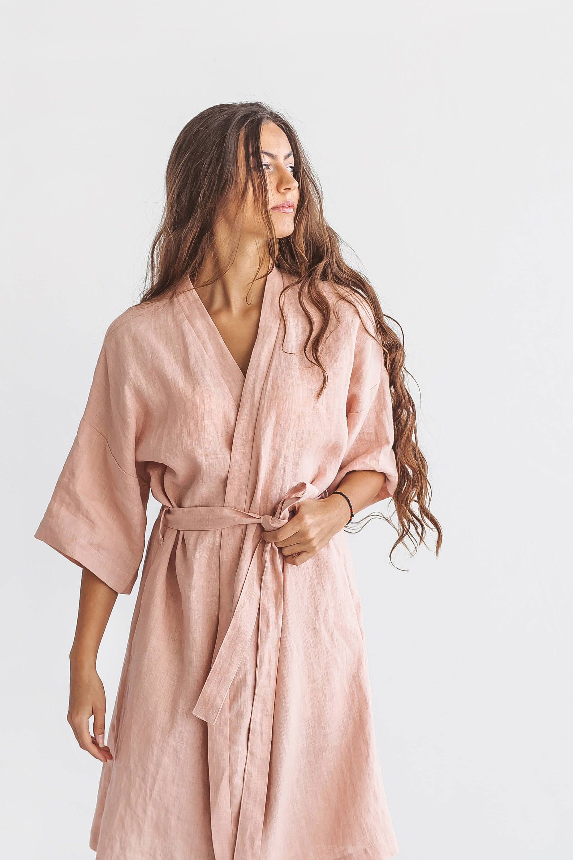 TERESA Linen Kimono Robe Linen Wrap Dress Kimono Dress With - Etsy