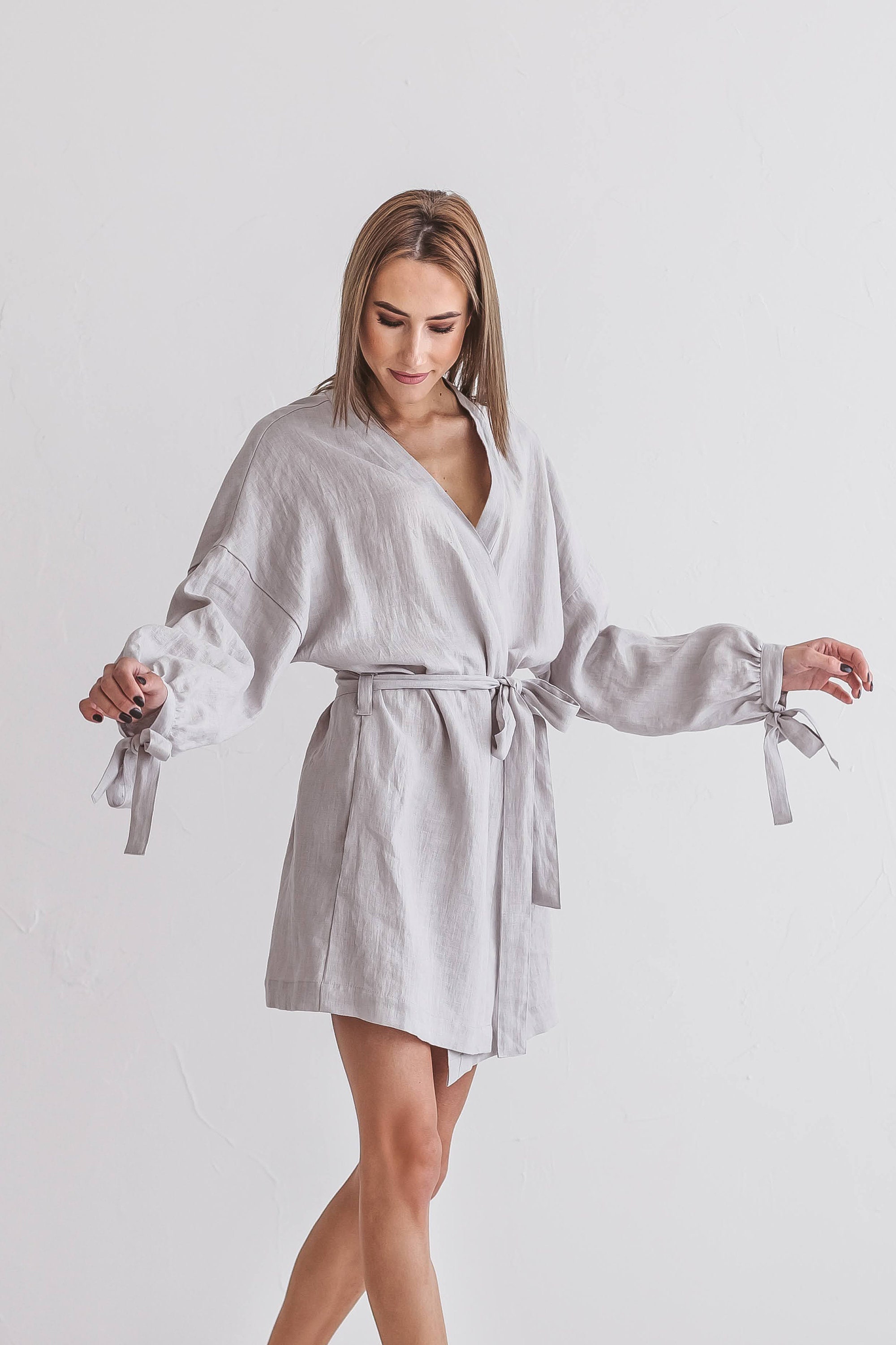LAUREN Linen Kimono Robe Linen Wrap Dress Kimono Dress With - Etsy