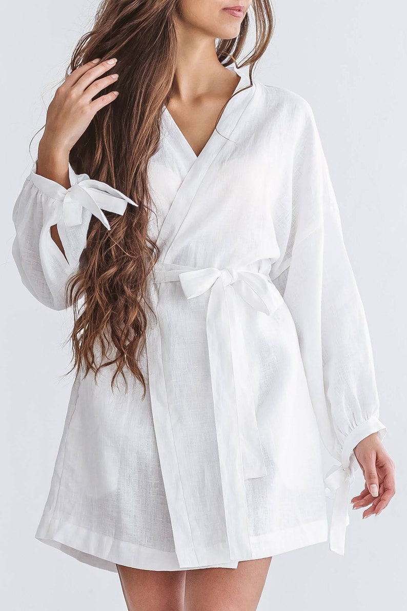 LAUREN Linen Kimono Robe Linen Wrap Dress Kimono Dress With - Etsy