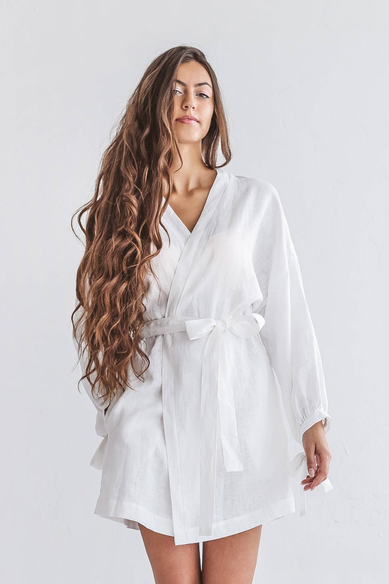 LAUREN Linen Kimono Robe Linen Wrap Dress Kimono Dress With - Etsy