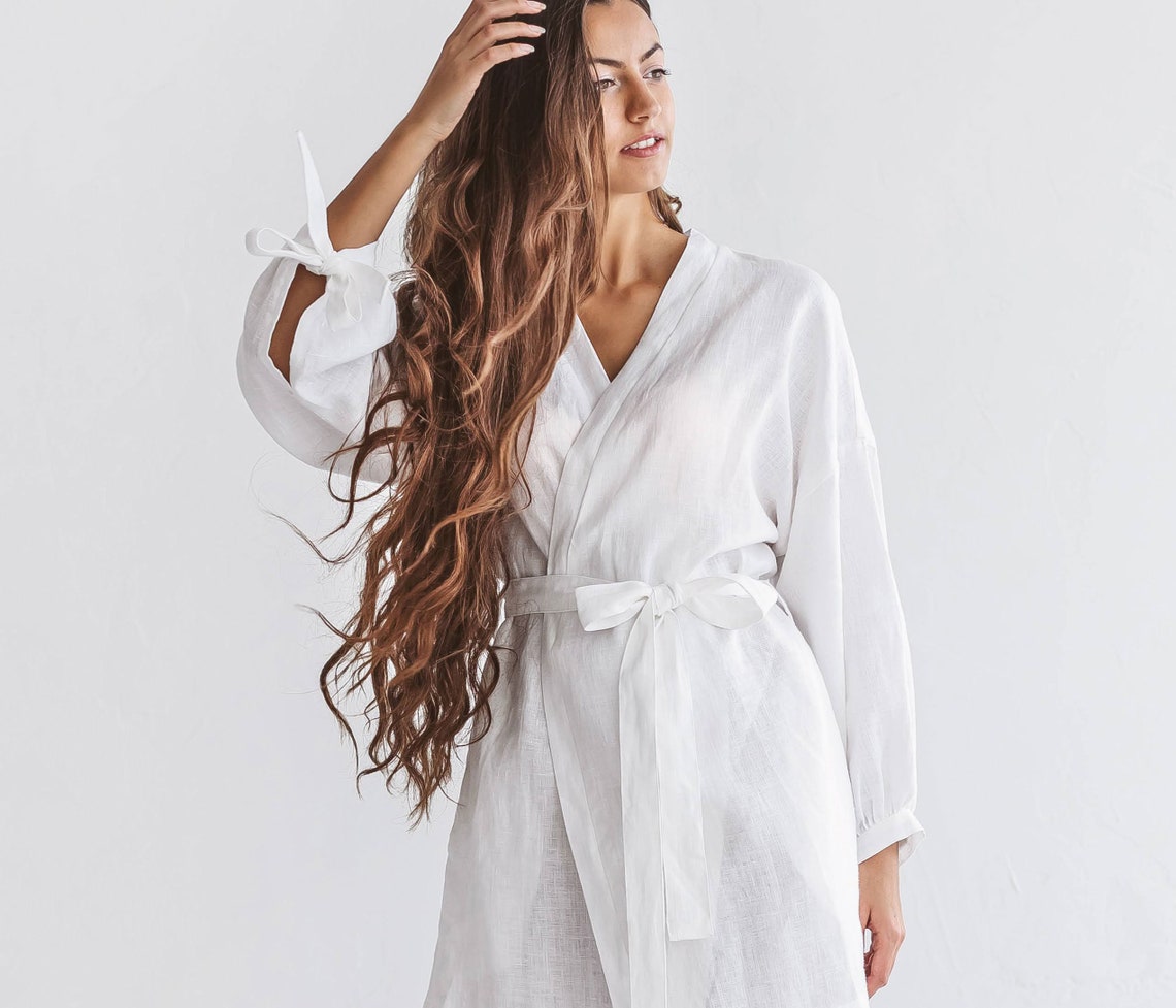LAUREN Linen Kimono Robe Linen Wrap Dress Kimono Dress With - Etsy