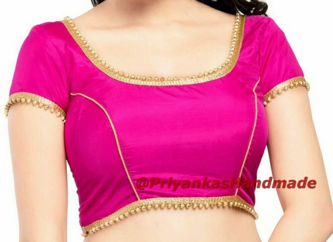 Hot Pink Saree Blouse Short Sleeves Saree Blouse Ethnic - Etsy
