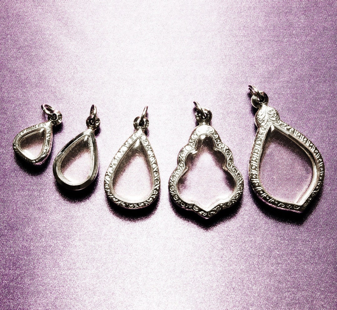 Tiny Terrarium, Tear Drop Necklace Trays, Empty Shadow Box Pendants ...