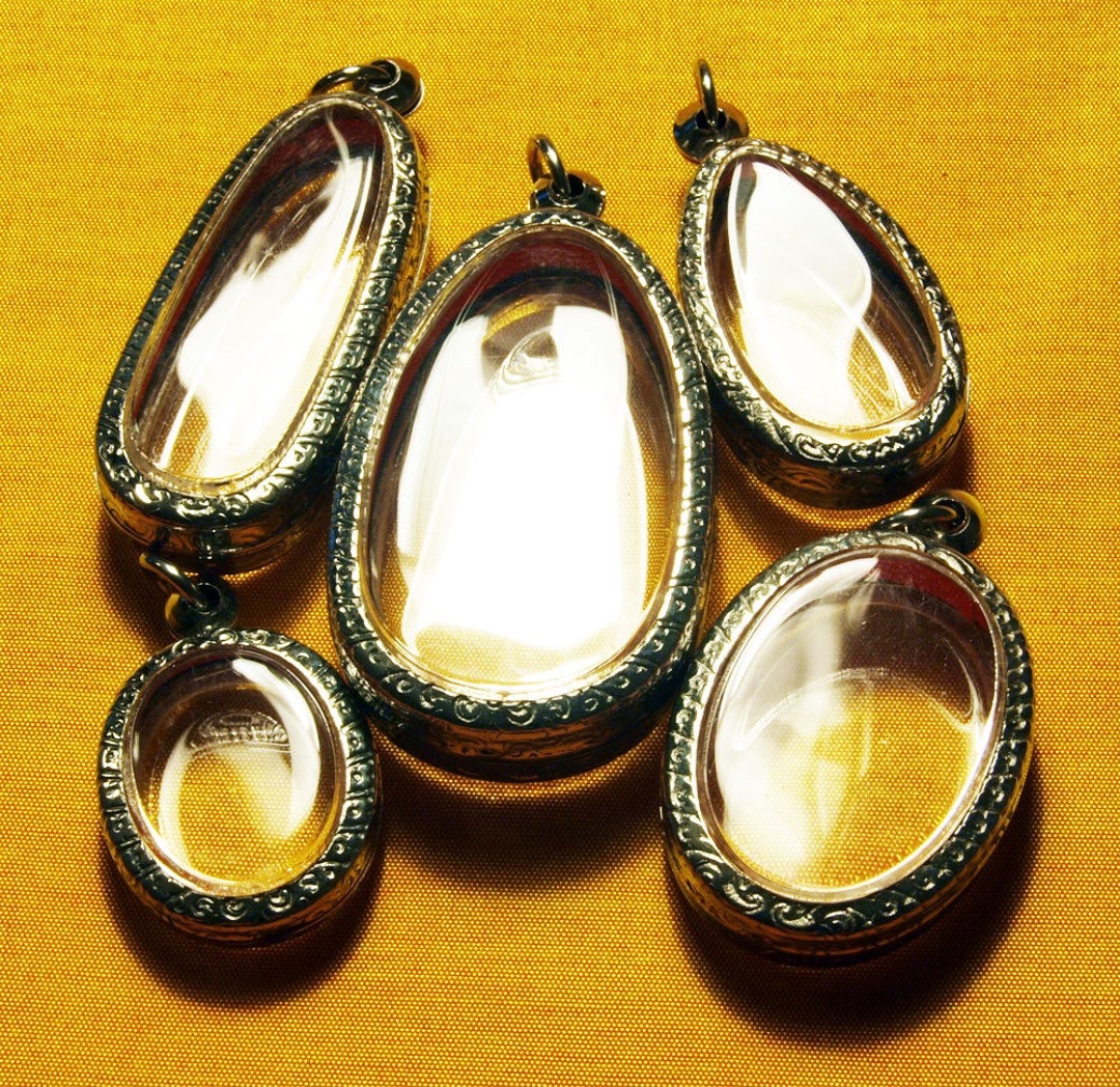 Silvertone Shadow Box Pendants, Terrarium, Oval Necklace Trays, Clear ...