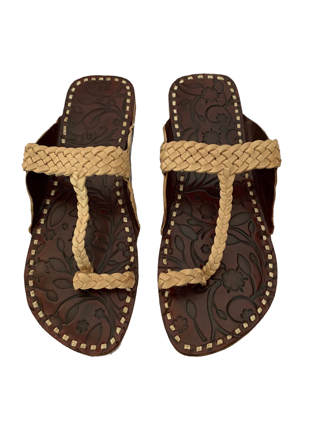 Mens Leather Sandals Indian Kolhapuri Leather Slippers Ethnic Embossed ...