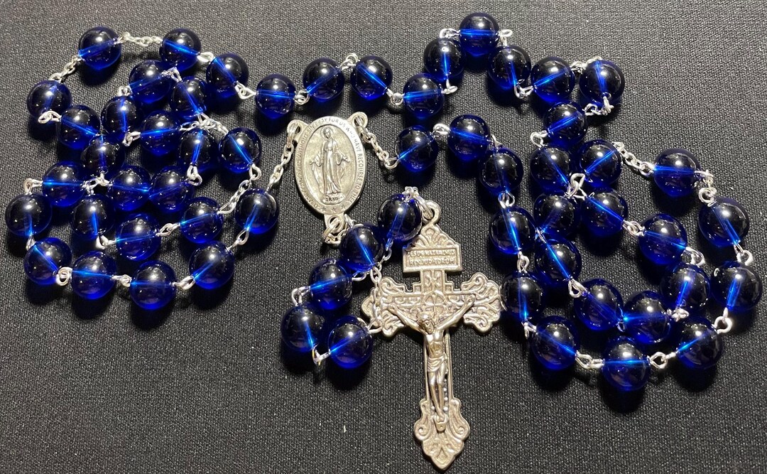 XL Cobalt Blue Glass Bead Miraculous Medal Rosary. - Etsy
