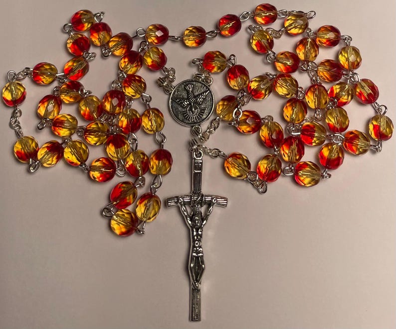 Red/yellow Holy Fire of the Holy Spirit Faceted Glass Bead Rosary - Etsy