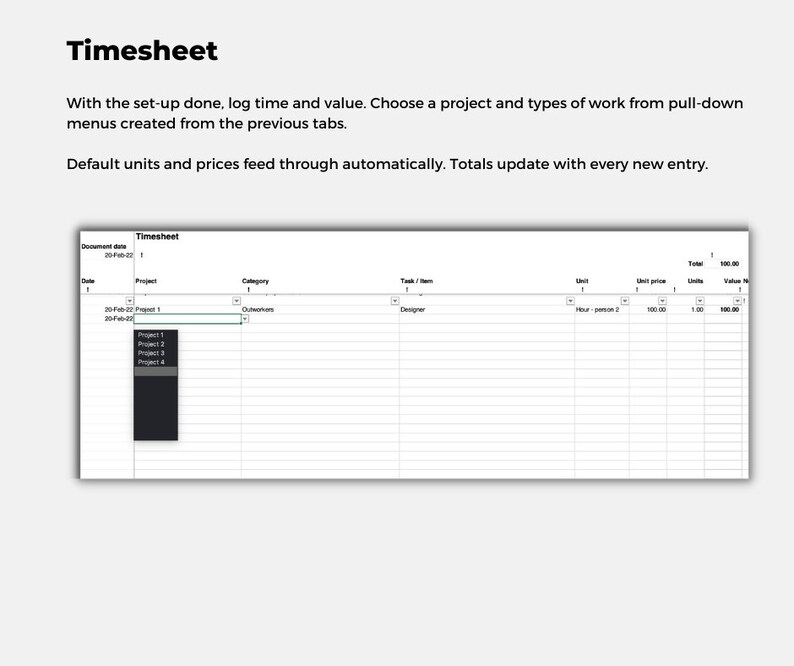 Billable Time Tracker: Timesheet Spreadsheet Template (excel) - Etsy