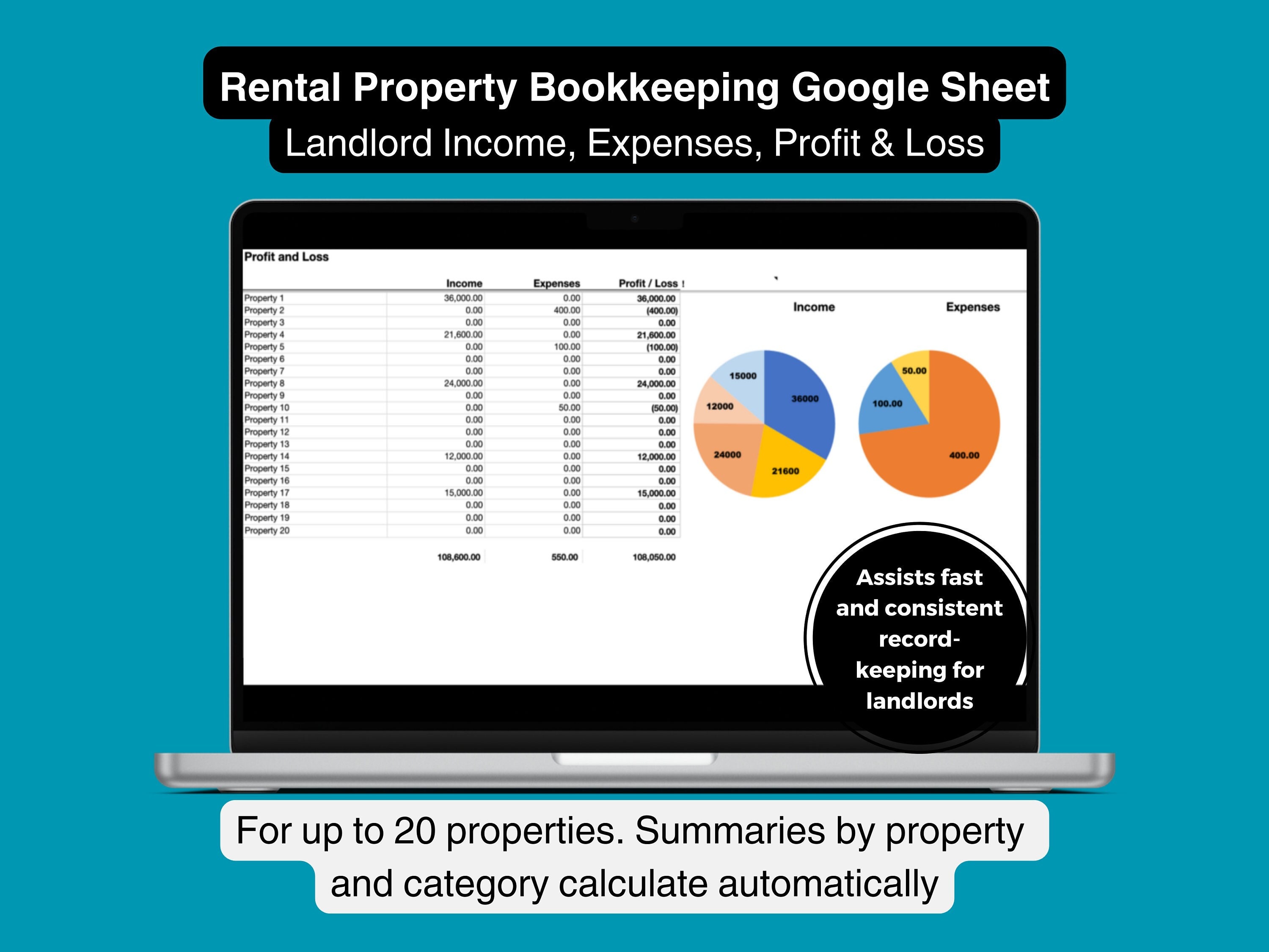 Landlord / Rental Property Bookkeeping / Accounts Spreadsheet. Record ...