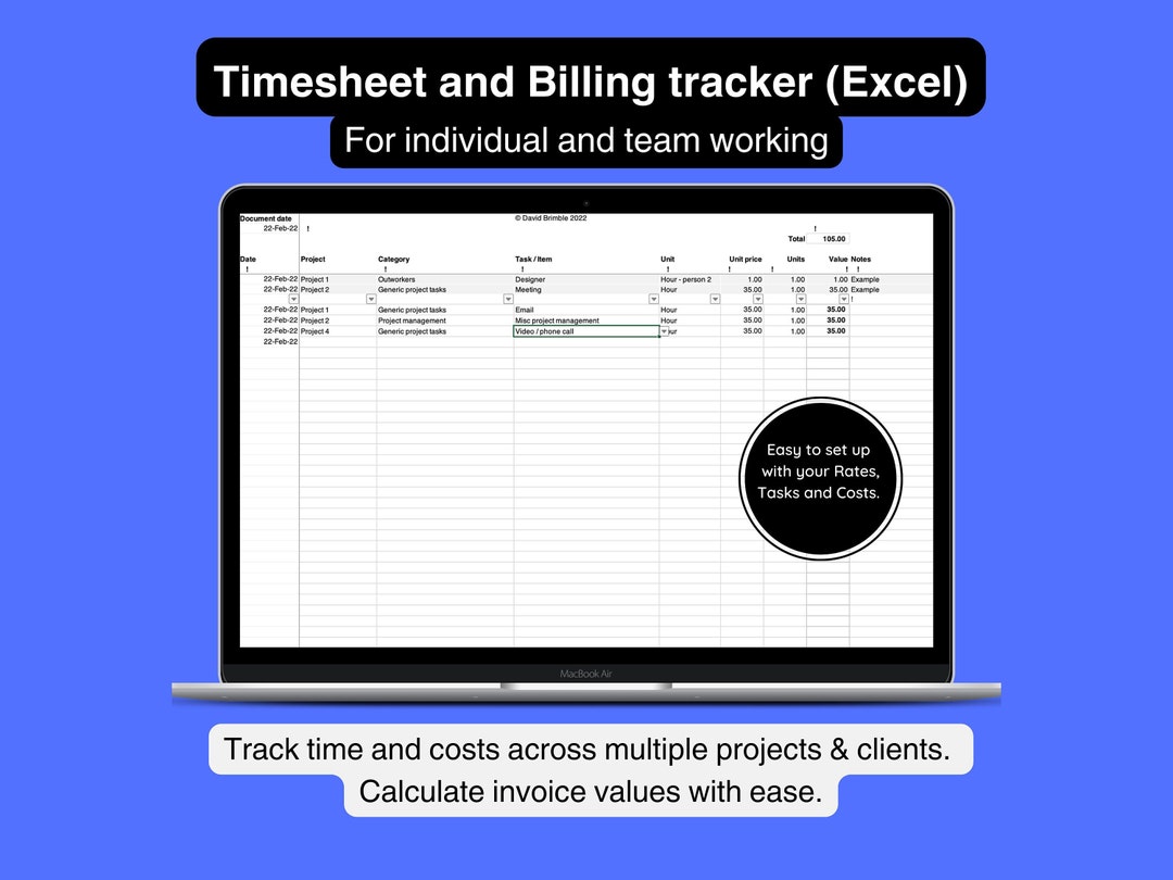 Billable Time Tracker: Timesheet Spreadsheet Template (excel) - Etsy