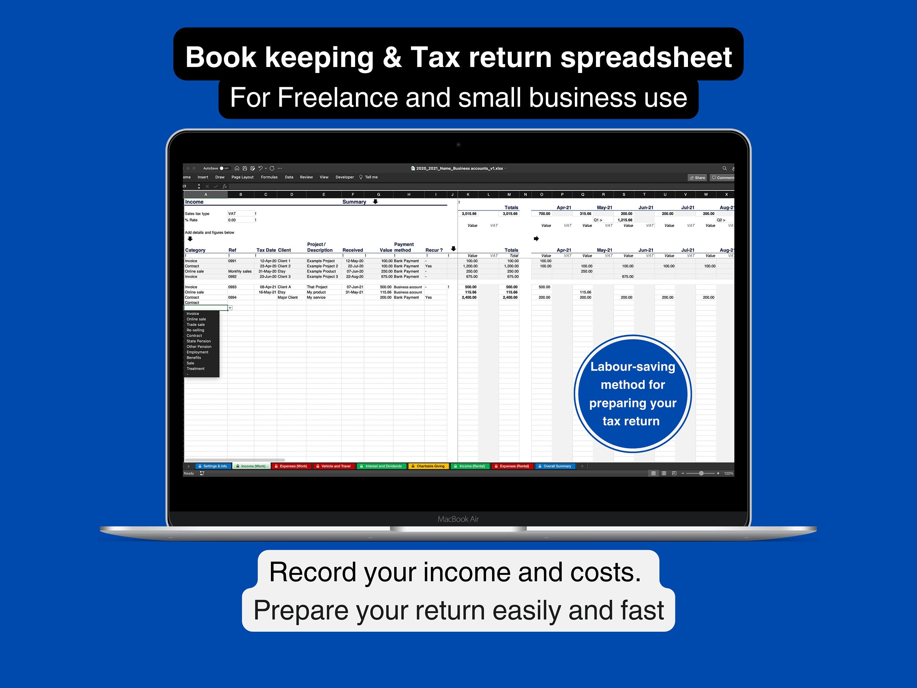 Tax Return Spreadsheet: Income & Expenses Tracker for Freelancers ...