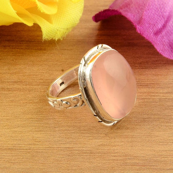 Rose Quartz Ring Stone Ring Silver Women Ring Handmade Ring - Etsy