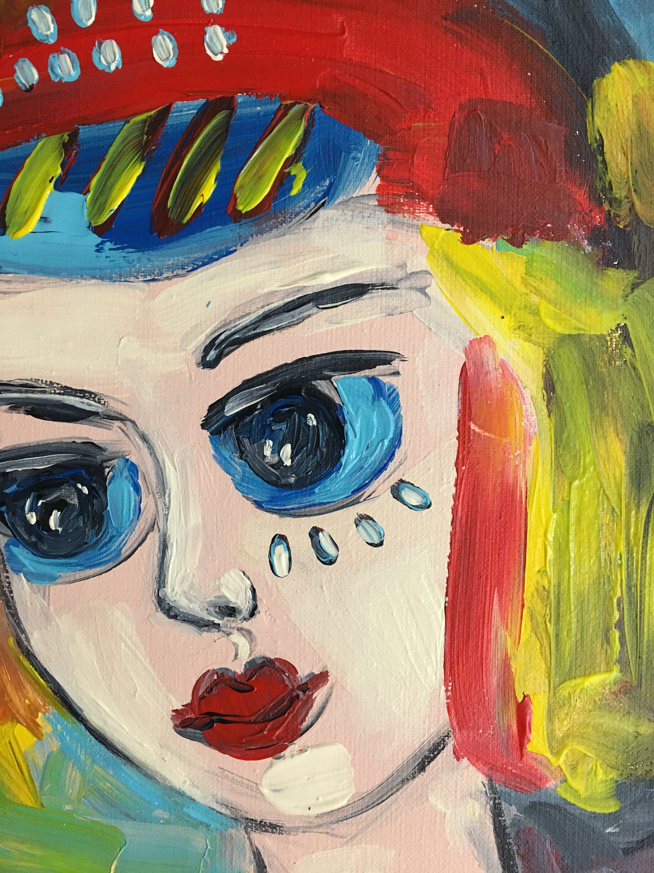 Portrait Painting ORIGINAL Woman Girl Painting Color Red Sensual Female ...