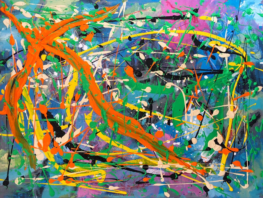 Colorful Abstract Pollock. Oil Painting Orange Blue Pink - Etsy