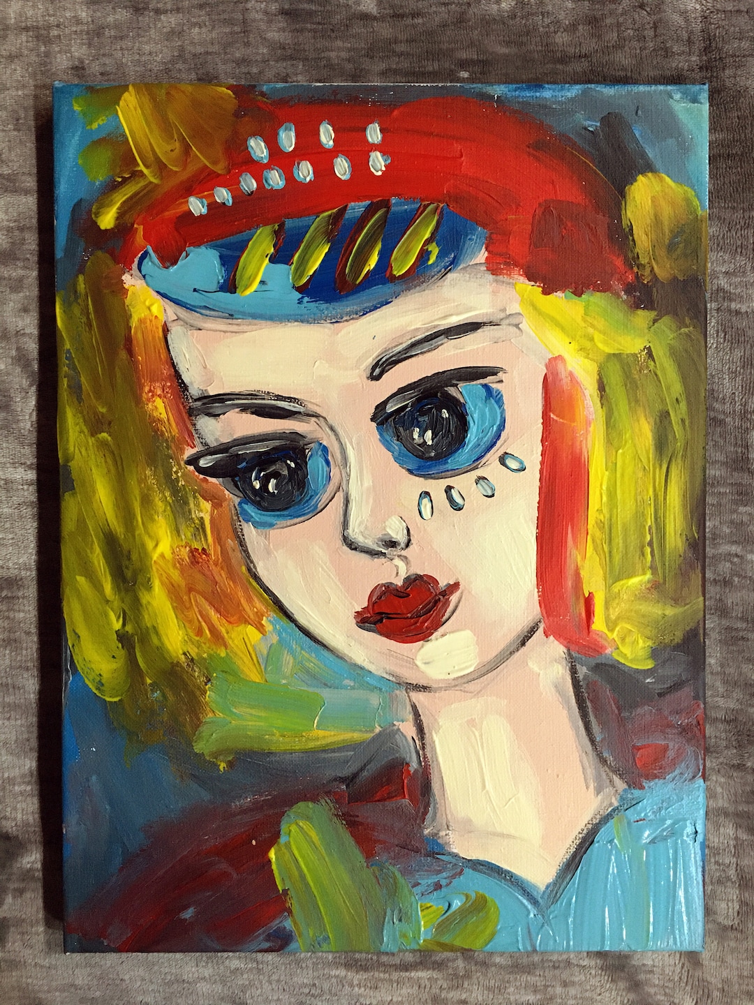 Portrait Painting ORIGINAL Woman Girl Painting Color Red Sensual Female ...