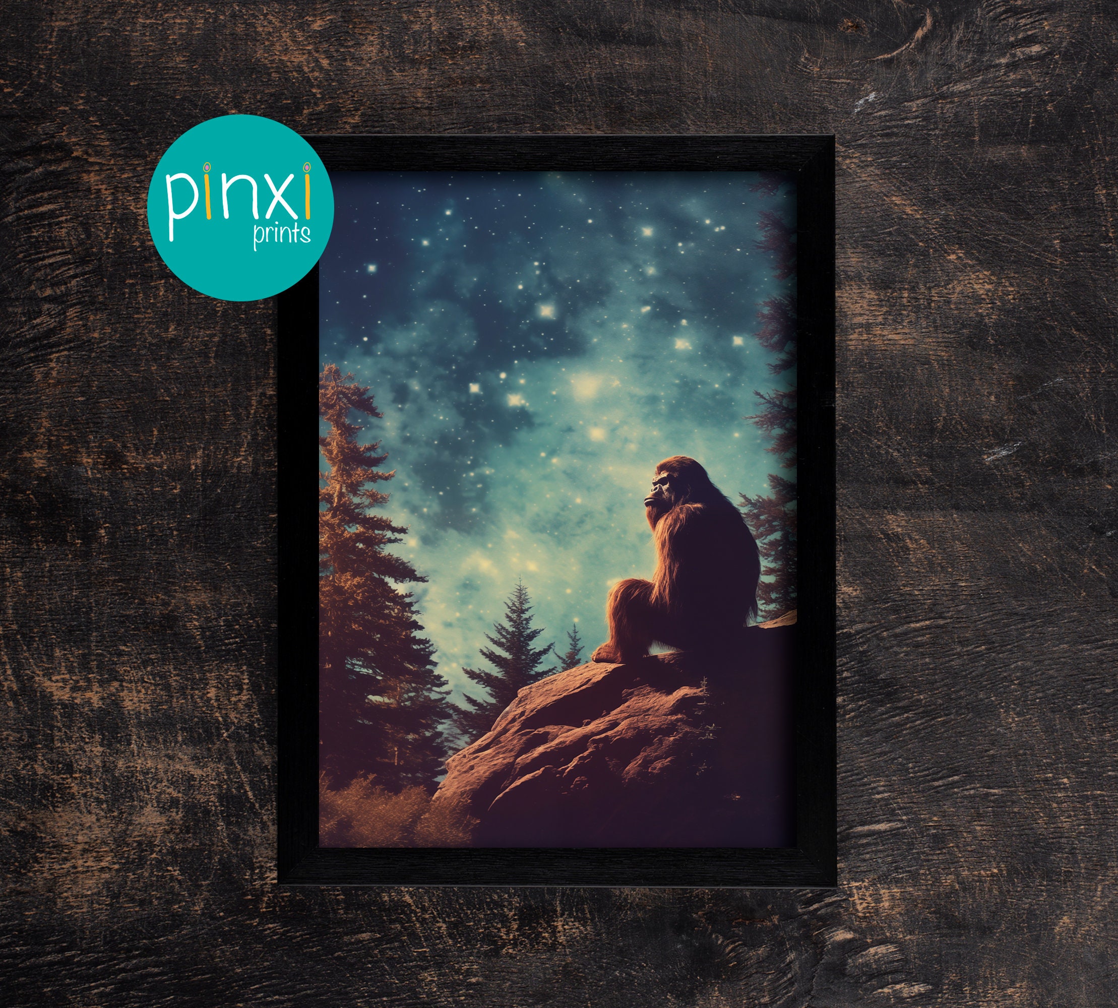 Sasquatch at Night, Art Print, Vintage Poster, Poster Print, Bigfoot ...