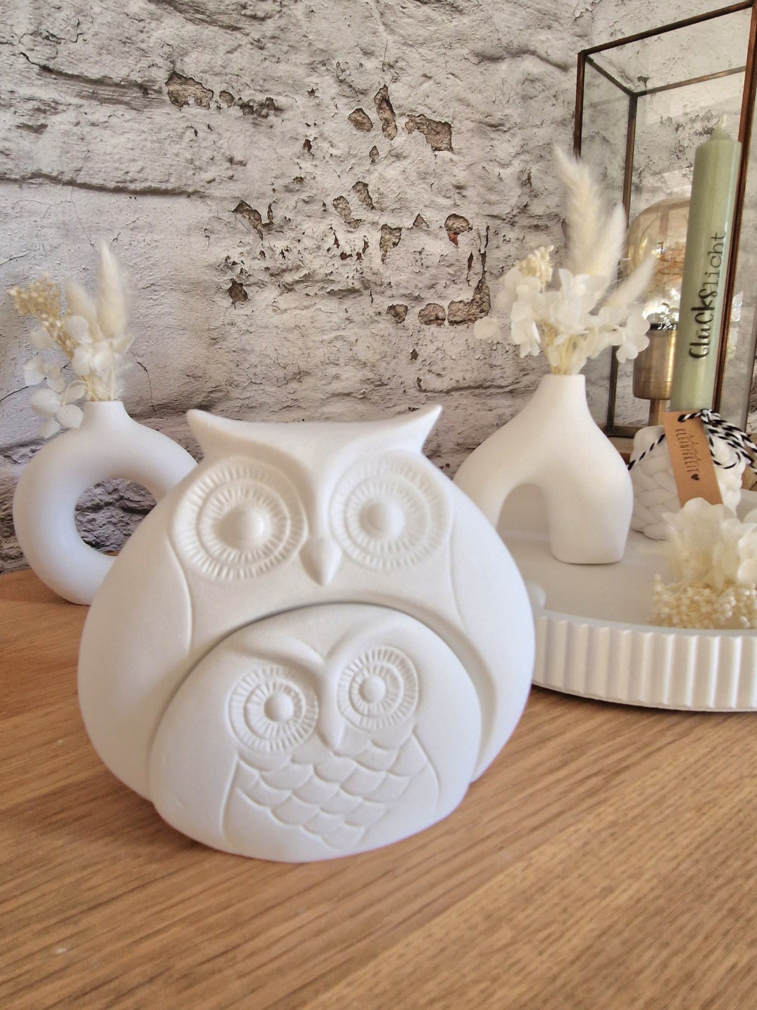 Eule Weiß, Deko Figur Eule, Dekofiguren Eulenfamile, Home Dekor Eule, Zweiteilige Eule - Etsy
