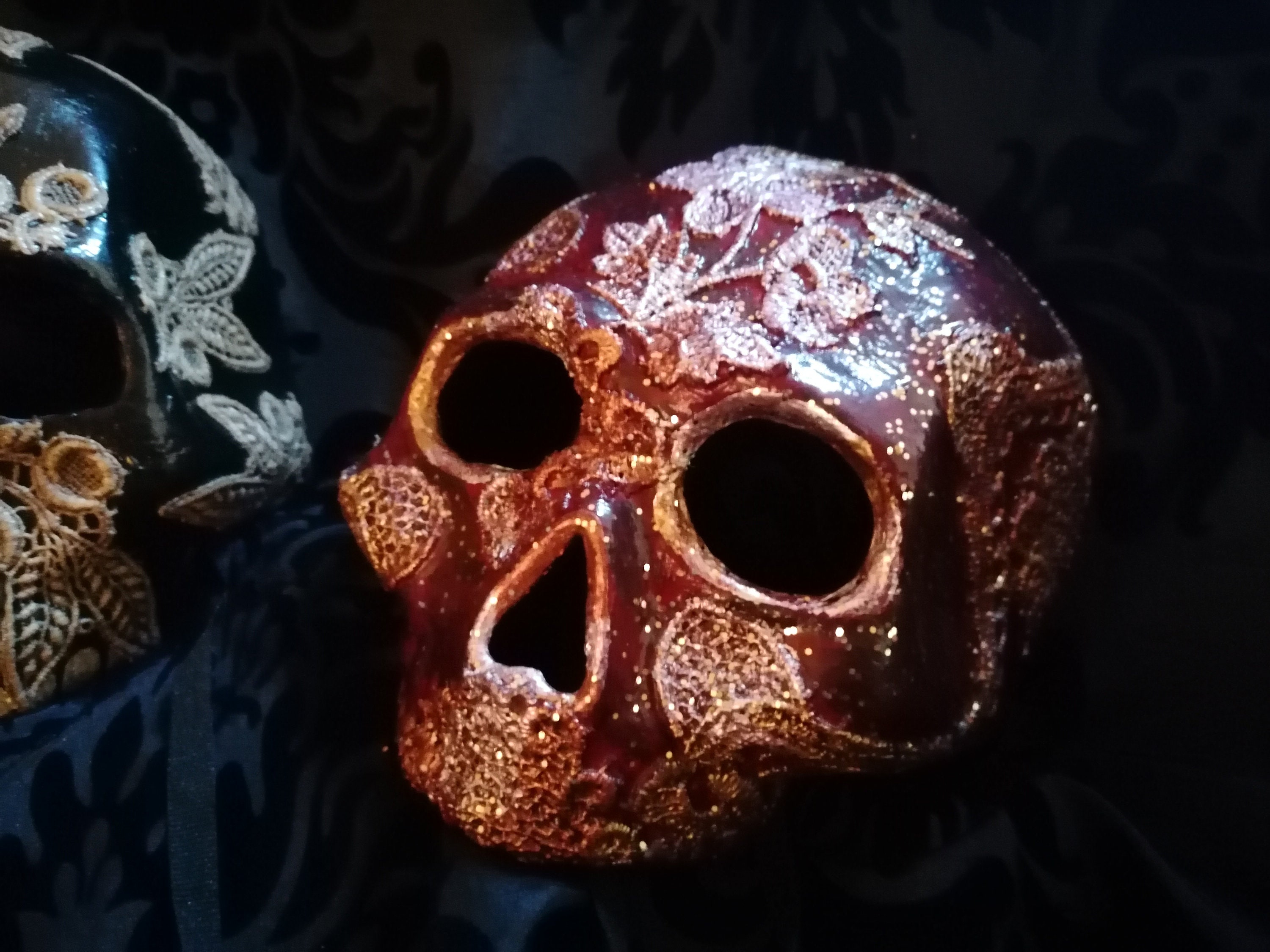 Venetian Skull Mask Burgundy and Gold Halloween Alternative Gothic - Etsy
