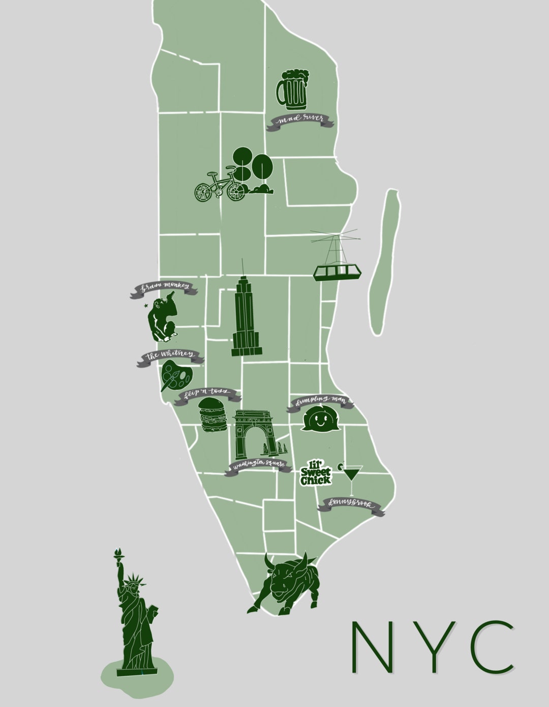 Custom NYC Landmarks Map Great Personalized Gift as Custom as You Want ...