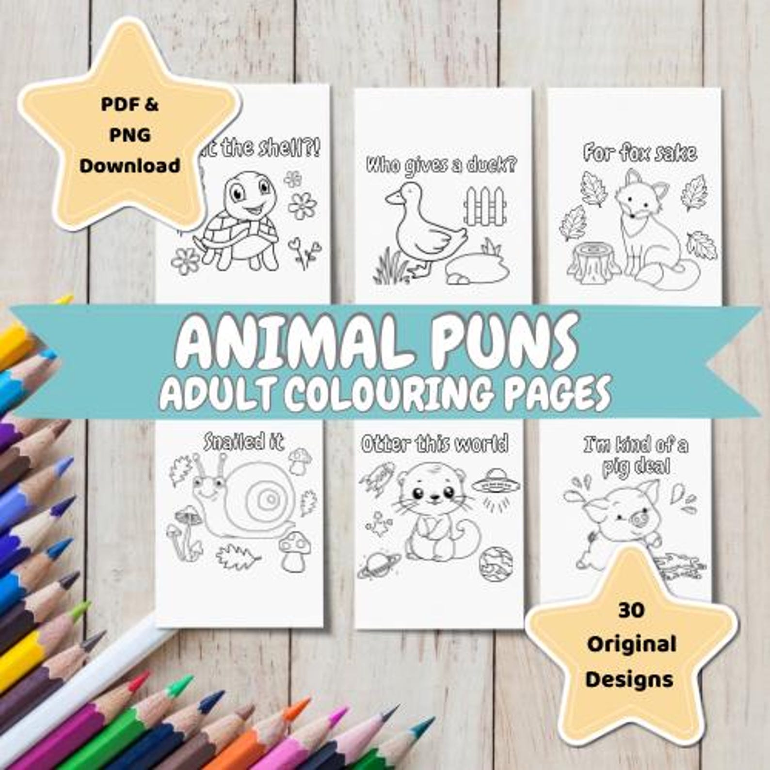 30 Funny Animal Pun Colouring Pages – Printable Adult Humour, Stress ...