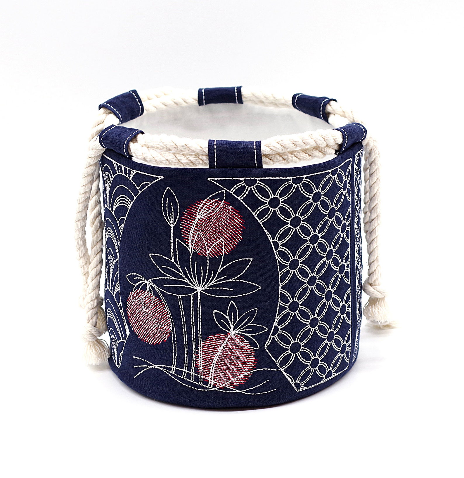 Blue Japanese Drawstring Pouch ROUND Kanji Komebukuro - Etsy