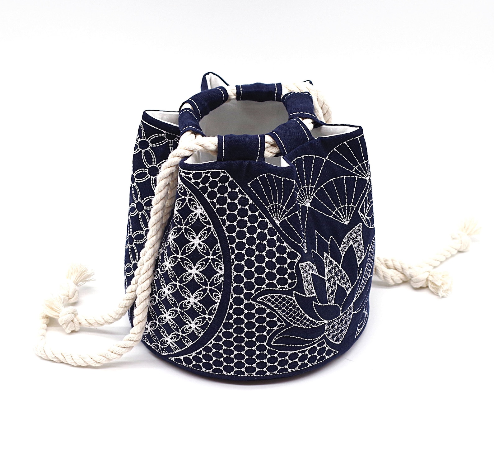 Blue Japanese Drawstring Pouch ROUND Kanji Komebukuro - Etsy