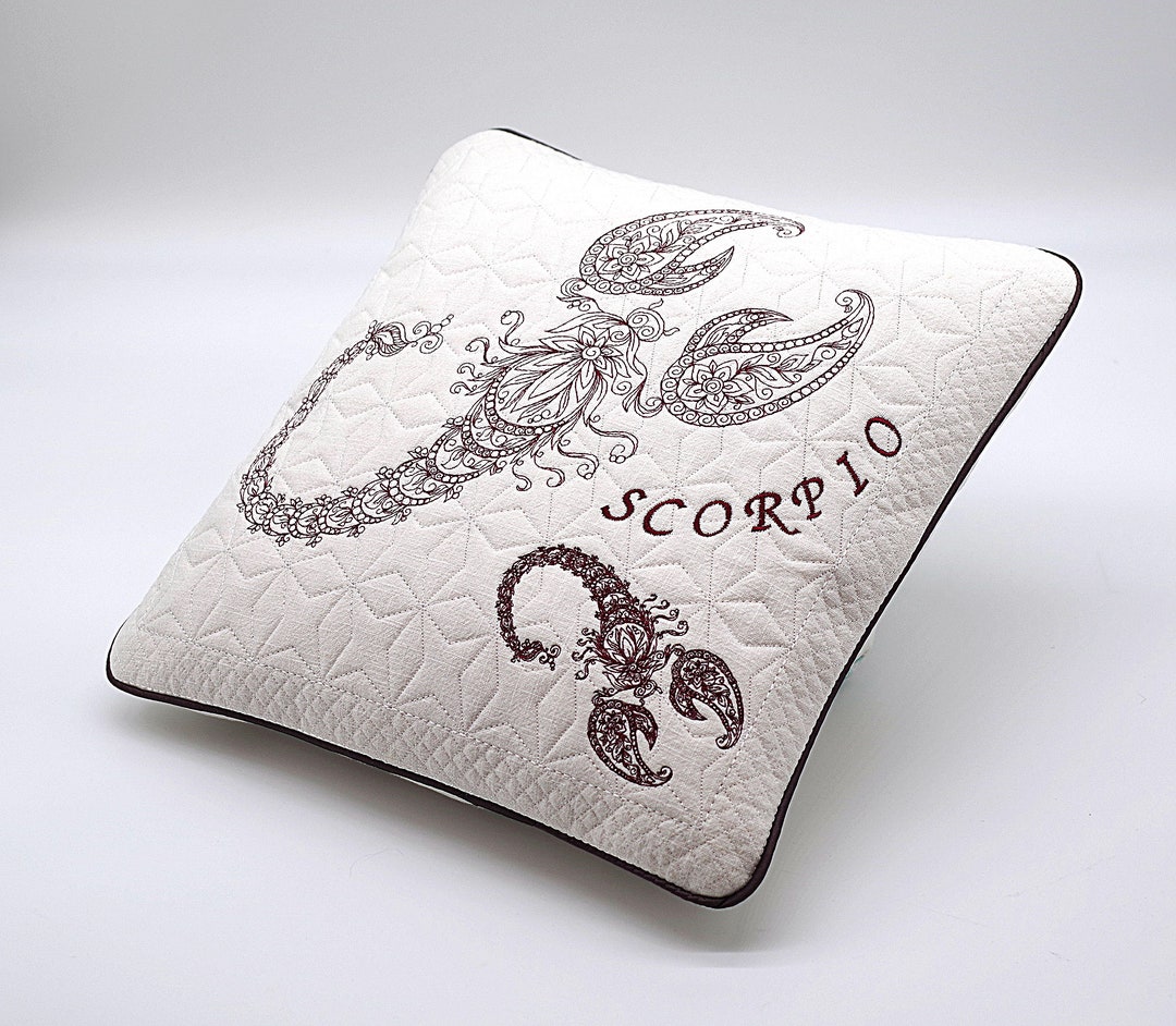 Zodiac Embroidered Pillow - Natural White, Astrology Sign Scorpio ...