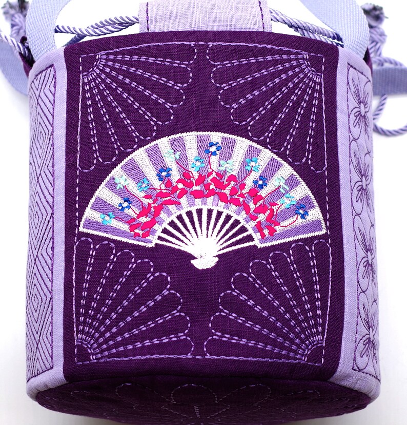 Lotus Flower Fan Komebukuro Sashiko Purple Japanese Drawstring Bag ...