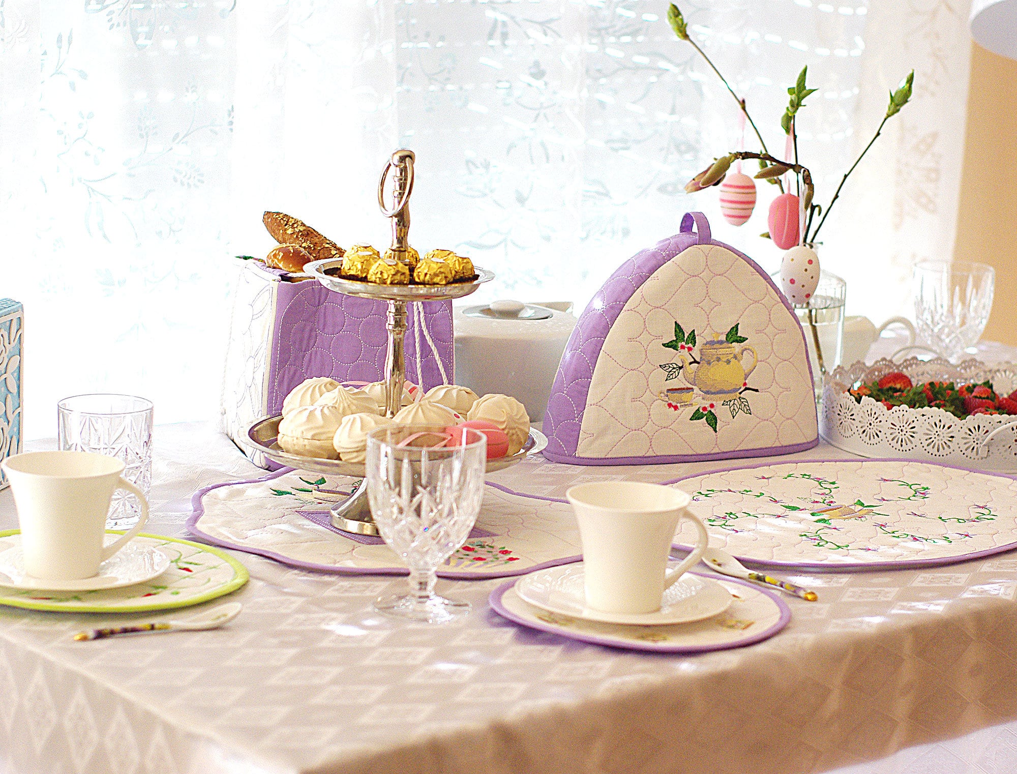 Lilac Tea Set Embrodiered Teapot Warmer Elegant Table Decor - Etsy