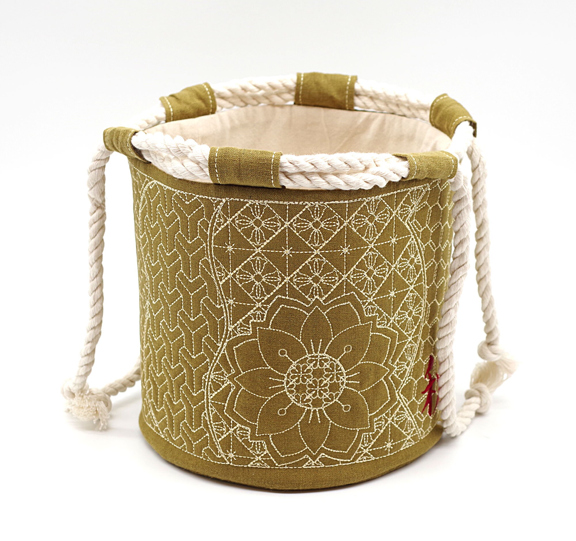 Khaki Japanese Drawstring Pouch ROUND Kanji Komebukuro - Etsy