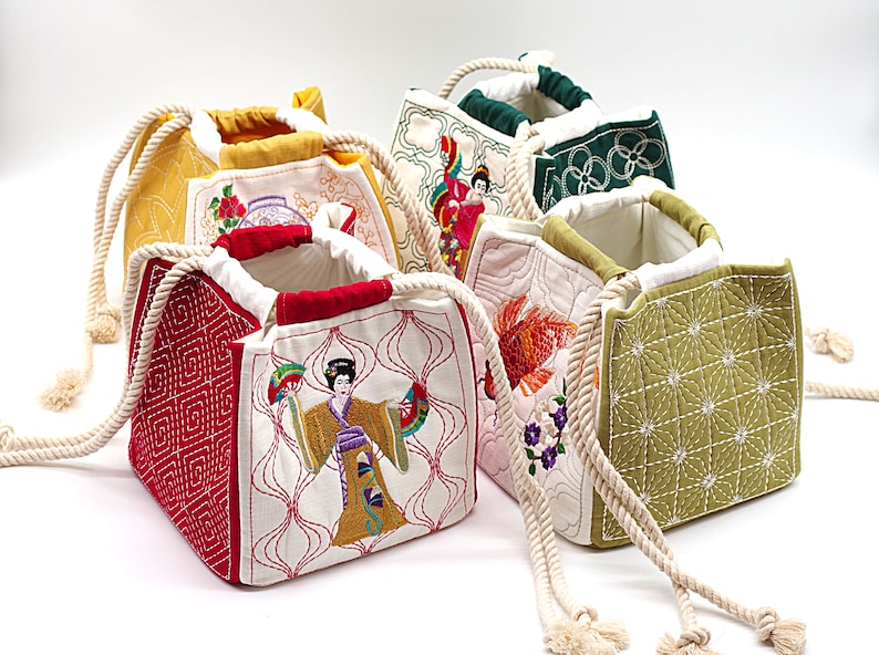 Red-white Japanese Drawstring Pouch Komebukuro Sashiko - Etsy