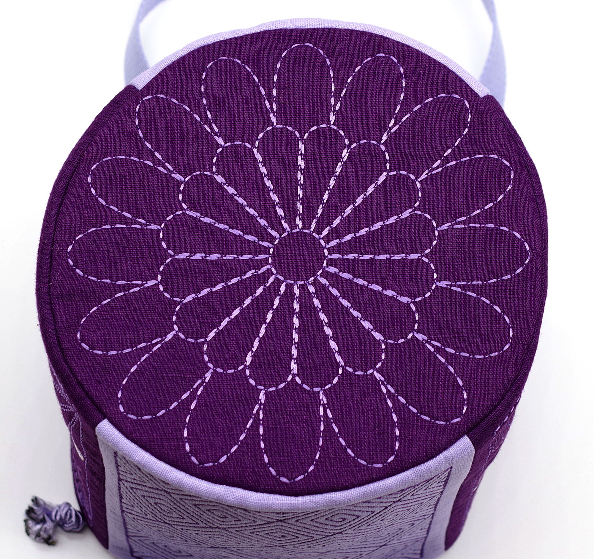 Lotus Flower Fan Komebukuro Sashiko Purple Japanese Drawstring Bag ...