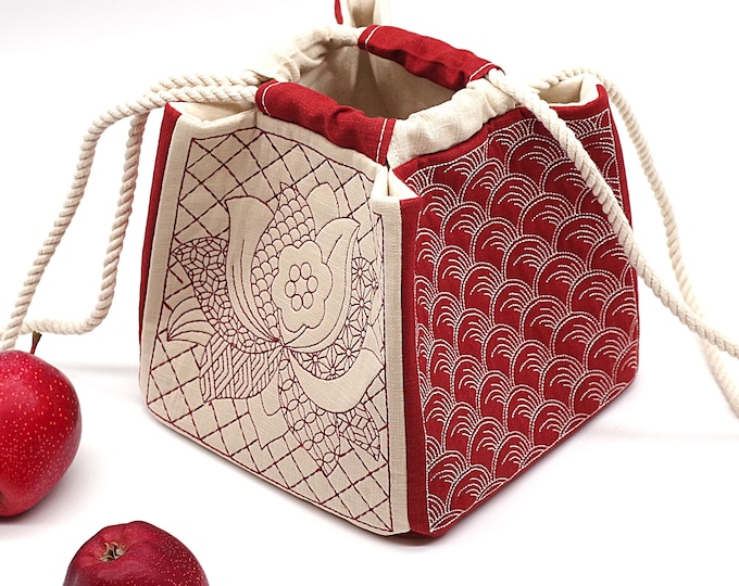 Upcycled Drawstring Bag Japanese Rice Bag Boxy Style Handbag Patchwork ...