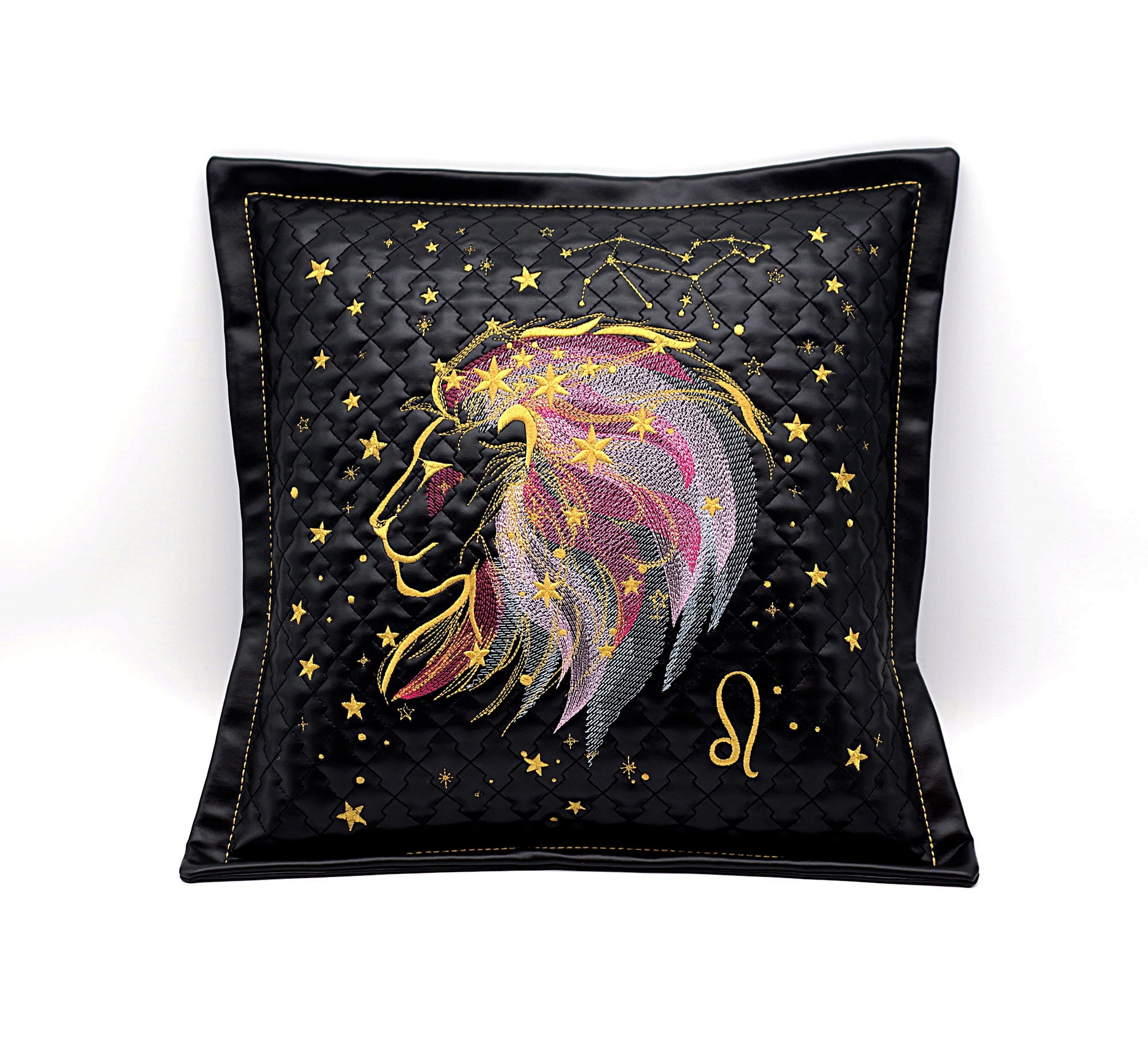 Embroidered Leo Zodiac Sashiko Pillow, Astrology Quilt, Embroidery ...