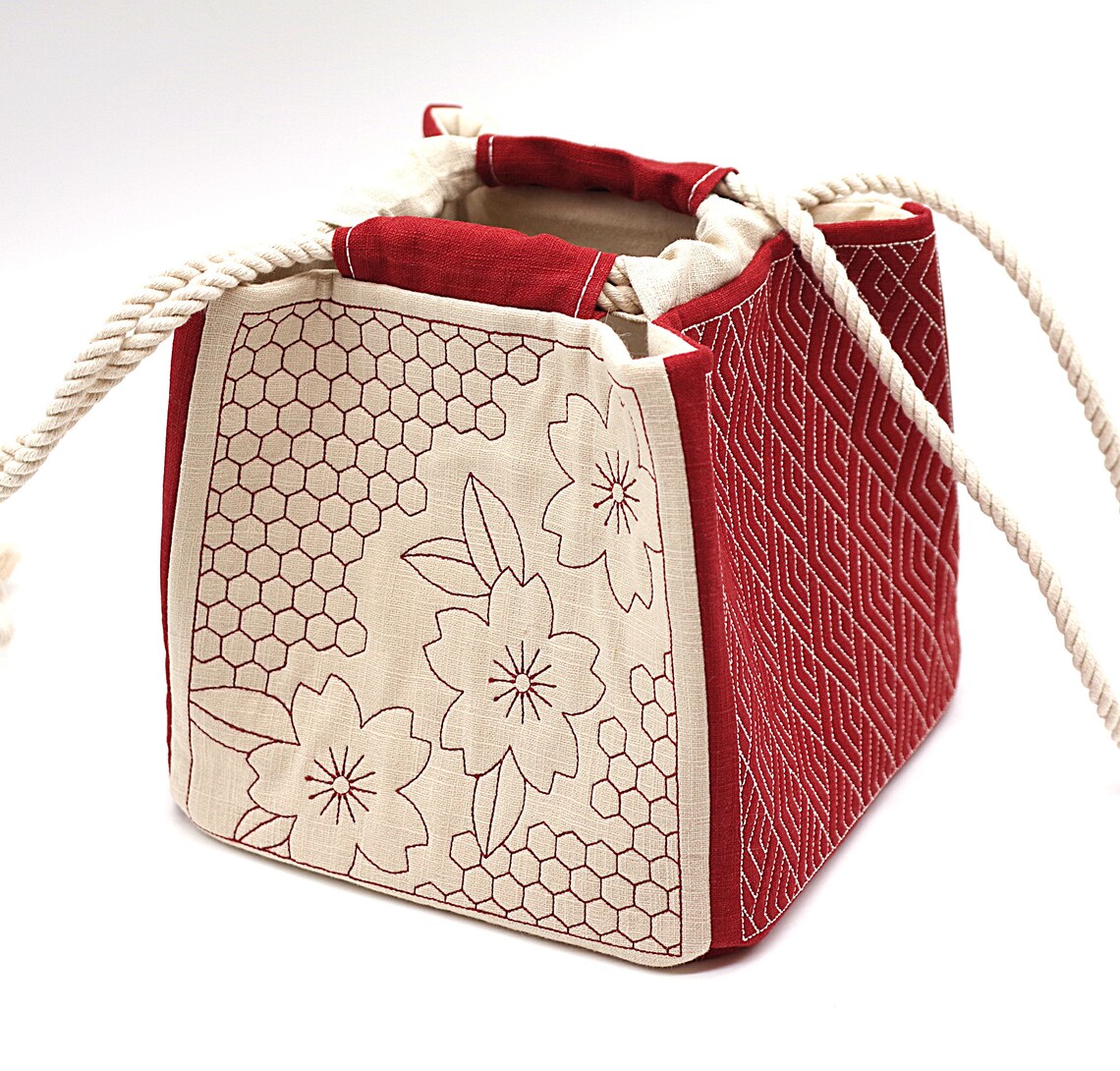 Red-white Japanese Drawstring Pouch Komebukuro Sashiko - Etsy