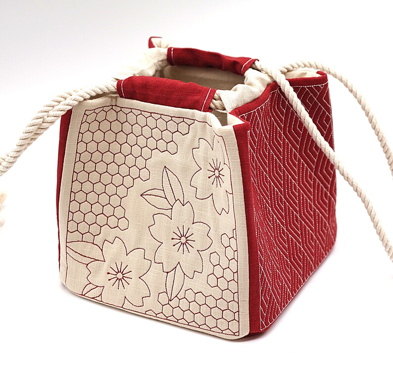 Red-white Japanese Drawstring Pouch Komebukuro Sashiko - Etsy