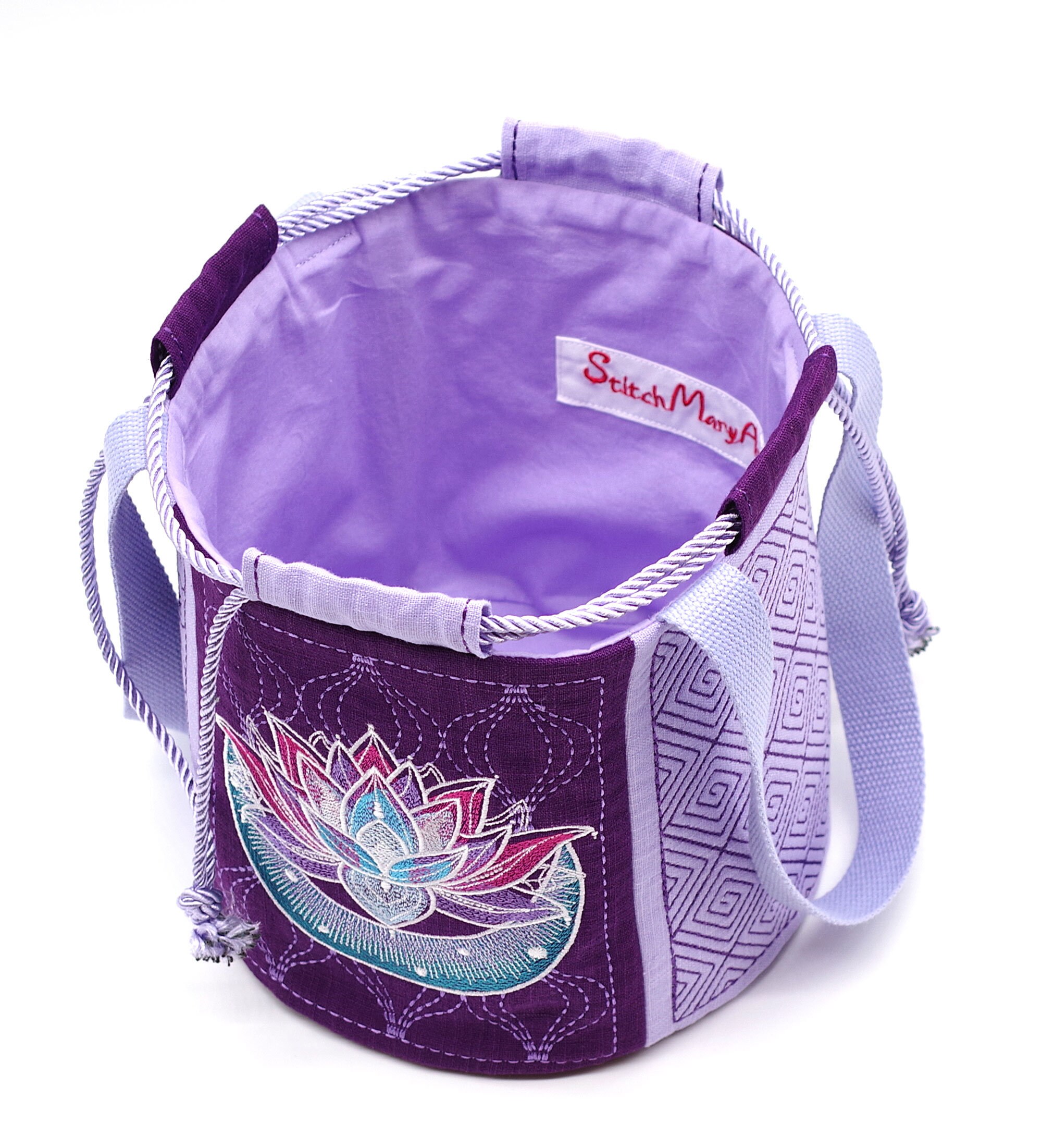 Lotus Flower Fan Komebukuro Sashiko Purple Japanese Drawstring Bag ...