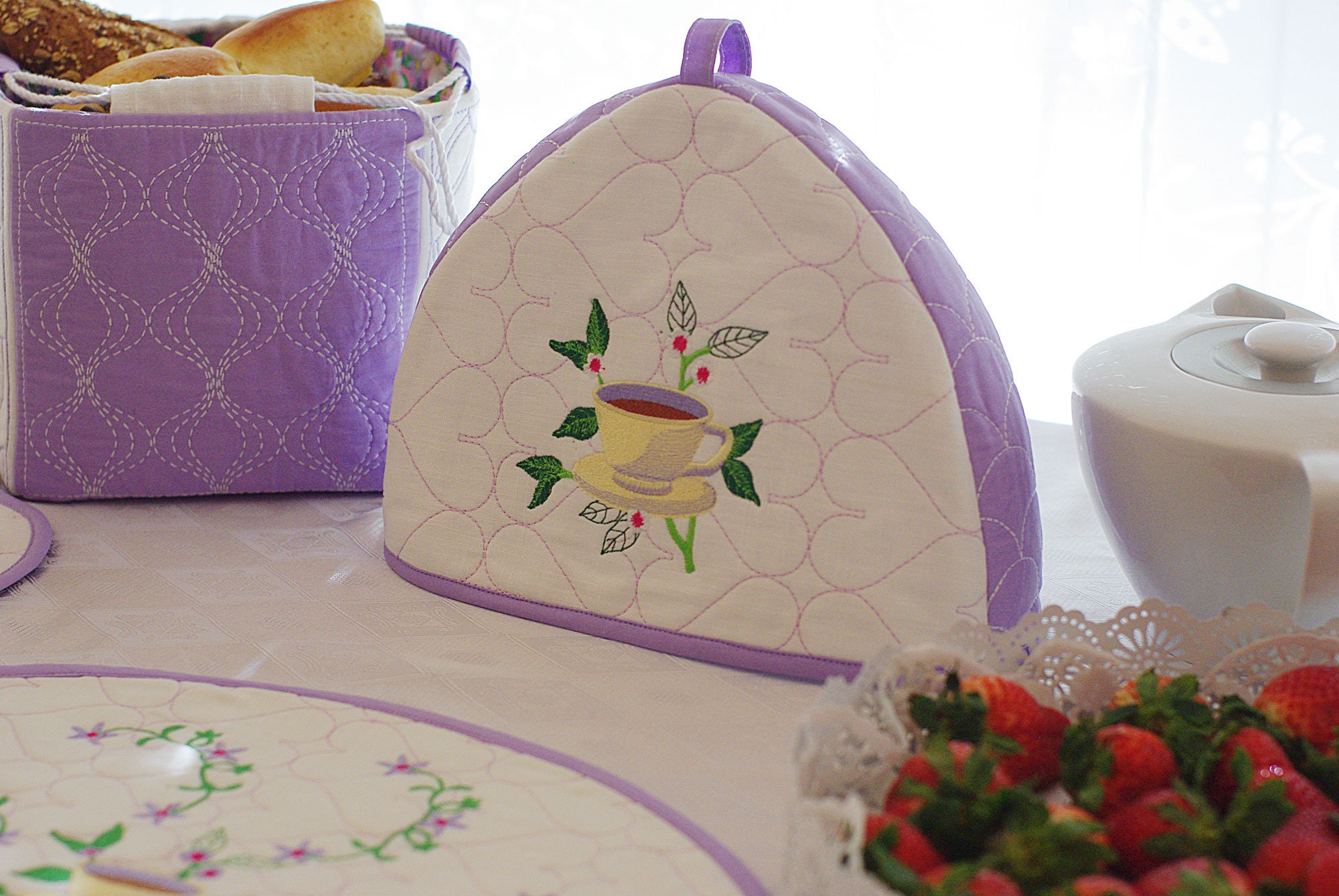 Lilac Tea Set Embrodiered Teapot Warmer Elegant Table Decor - Etsy