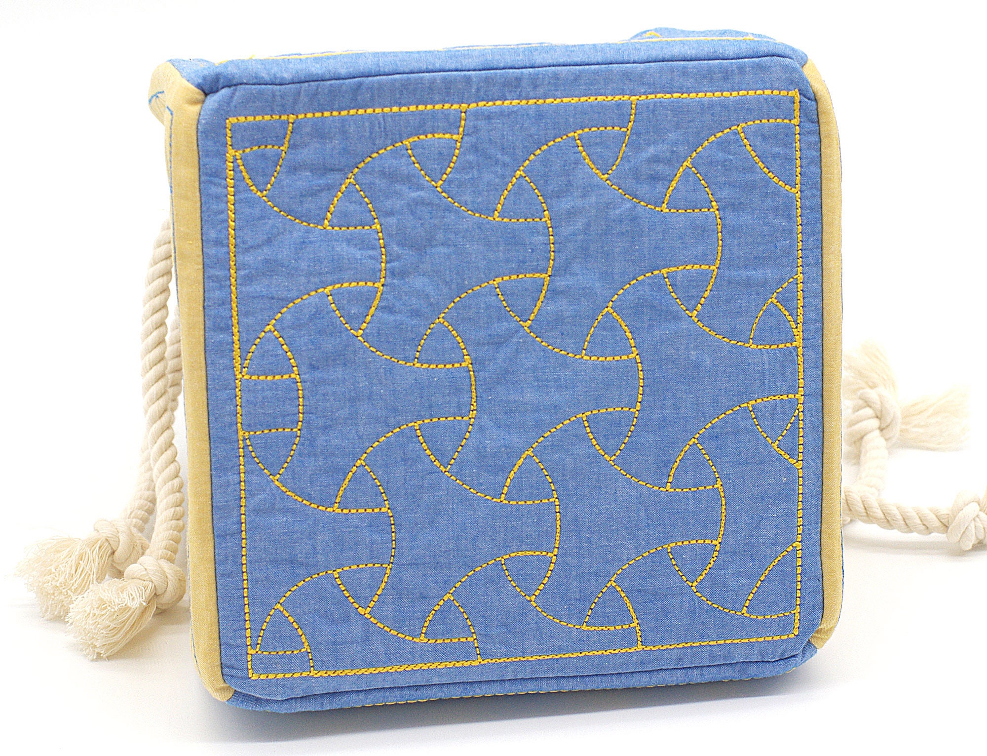 Ochre & Light Blue Japanese Drawstring Pouch Komebukuro - Etsy