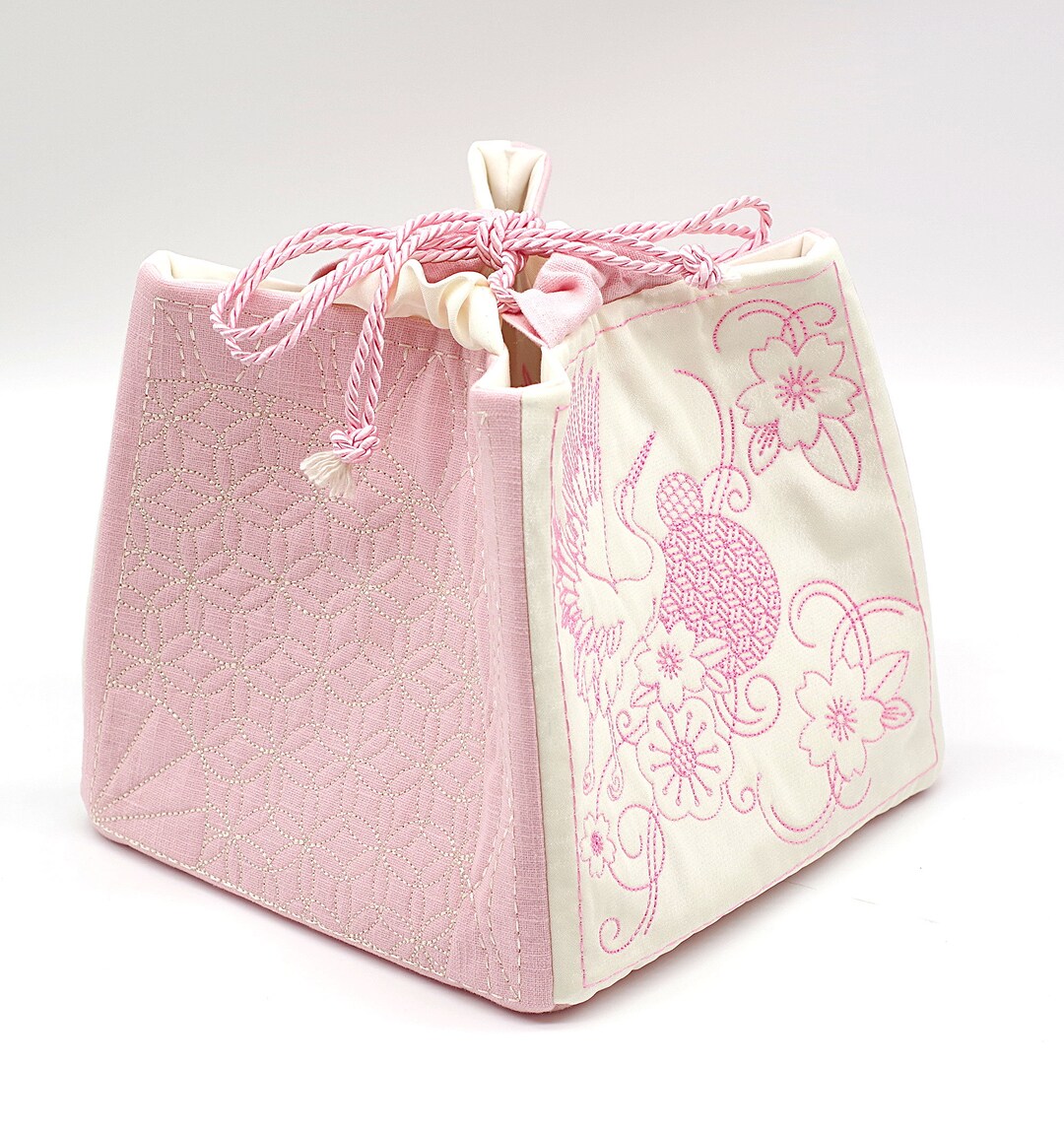 Wedding Japanese Drawstring Pouch With Sakura and Crane Embroidery ...