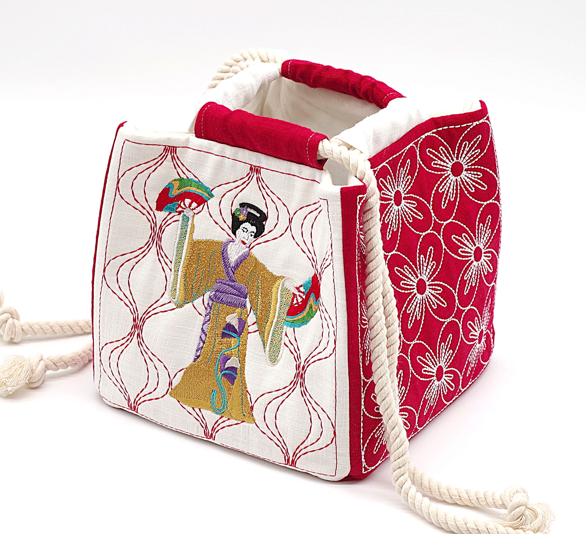 Red-white Japanese Drawstring Pouch Komebukuro Sashiko - Etsy